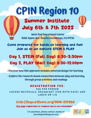 CPIN Region 10- 2022 Summer Institute, STEM & PLAY | CPIN.us